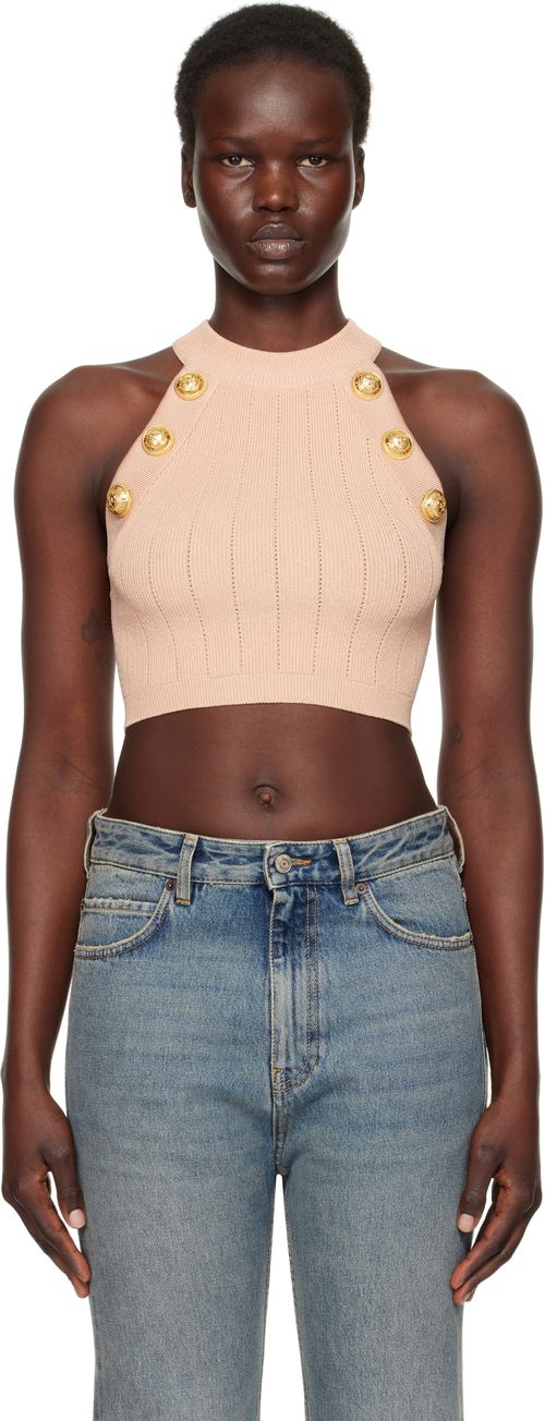 Balmain | Balmain Pink Halterneck Knit Cropped Top | Realry
