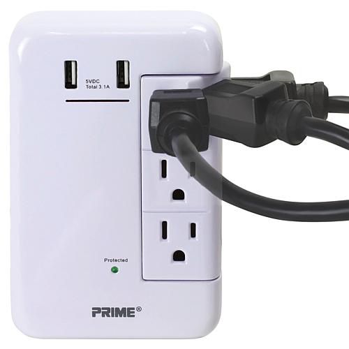 Prime | 6-Outlet Wall Tap with Surge Protection & Dual USB Charger | Realry