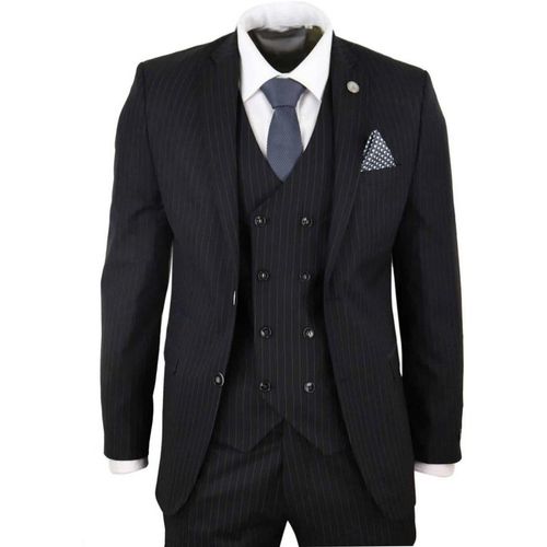 TruClothing | TruClothing Mens 3 Piece Black Pinstripe Retro Suit - 48 ...