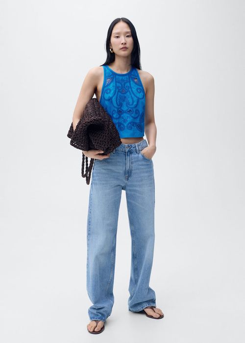 Mango | Embroidered cotton top blue - Woman - | Realry