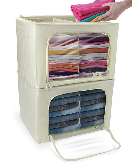 Sorbus | Foldable Beige Storage Bag With Window And Divided | Realry