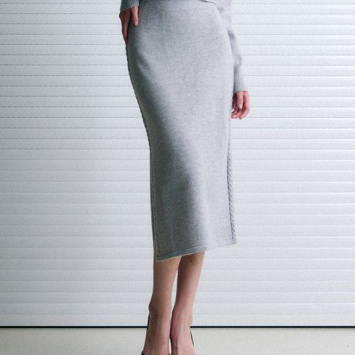 leathery | Line Cable Knit Midi Skirt | Realry