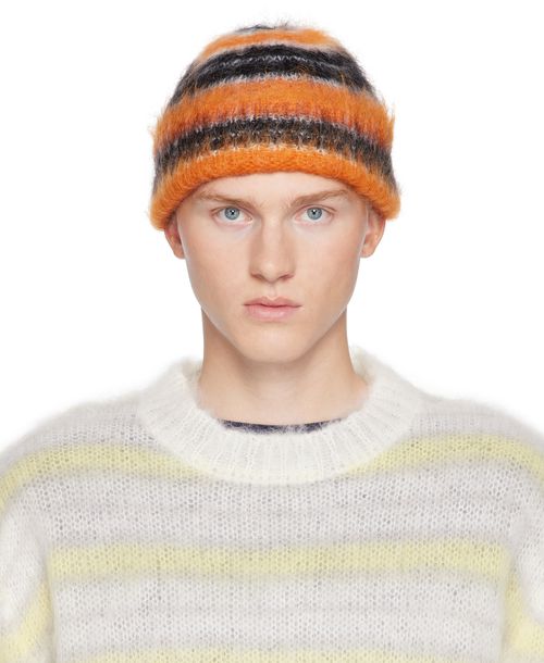Marni | Marni Black & Orange Striped Mohair Beanie | Realry