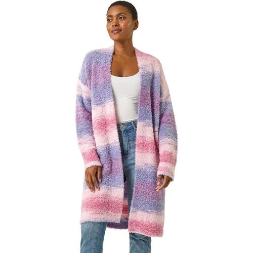 Roman | Roman Fluffy Stripe Longline Cardigan In Pink | Realry