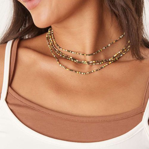 ASOS DESIGN | multi-row necklace with green and brown bead details | Realry