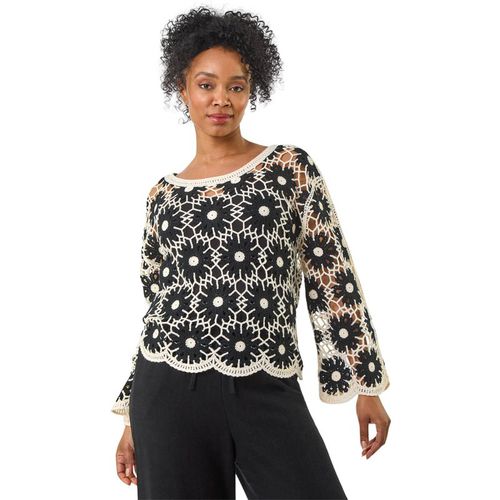Roman | Roman Womens Petite Crochet Floral Top - Black - Mediu | Realry